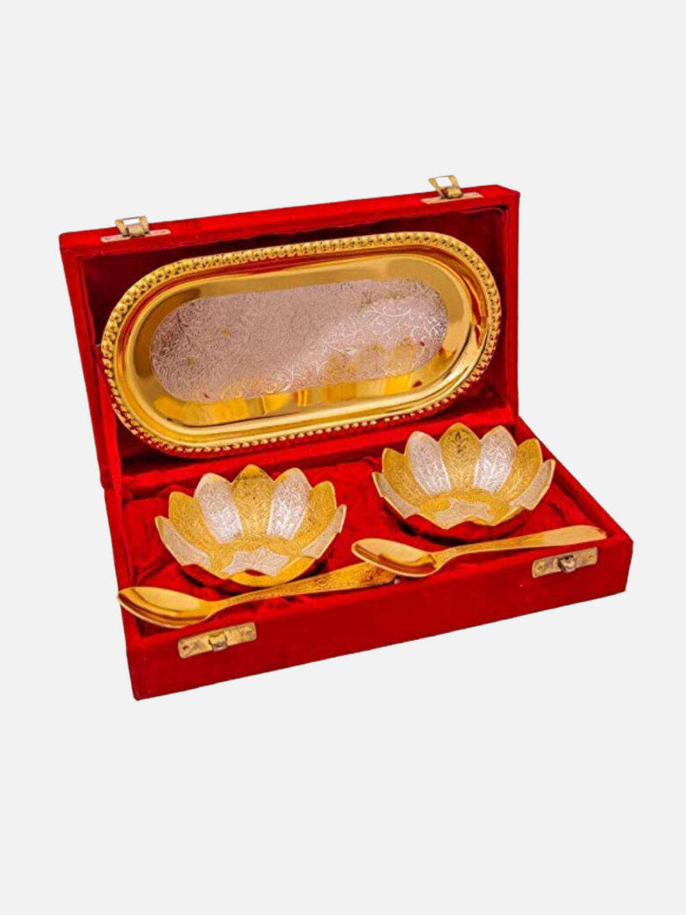 Silver & Gold Kamal Bowl Set with Royal Velvet Box